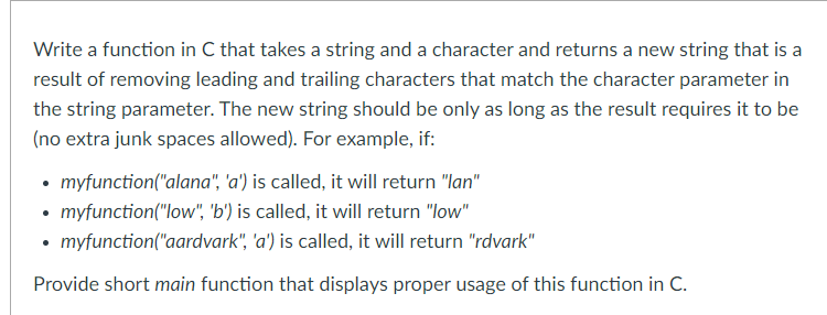 Solved Write A Function In C That Takes A String And A 1486