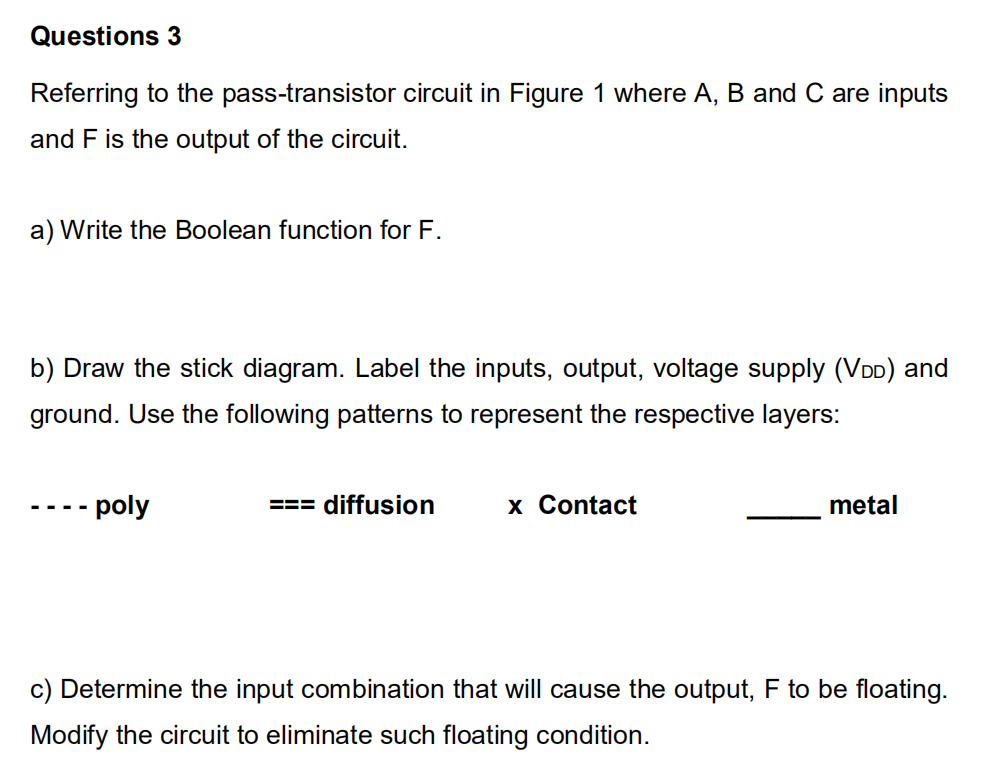 Questions 3 Referring to the pass-transistor circuit | Chegg.com