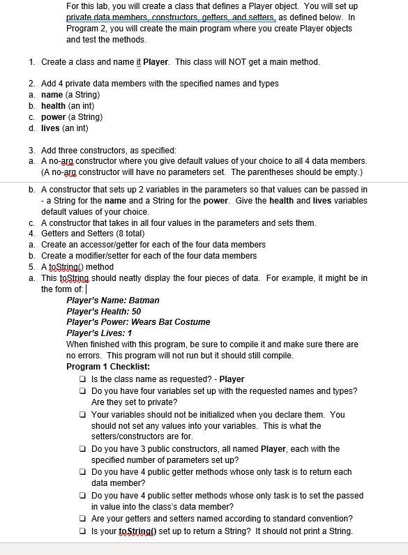 Solved For this lab, you will create a class that defines a | Chegg.com