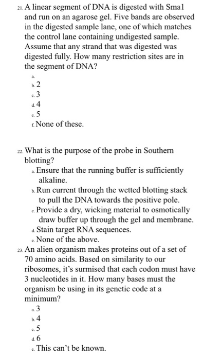 Solved 21. A linear segment of DNA is digested with Smal and | Chegg.com