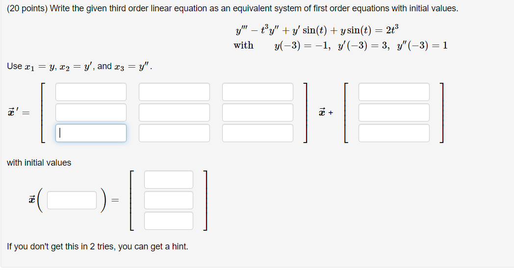 Solved (20 points) Write the given third order linear | Chegg.com
