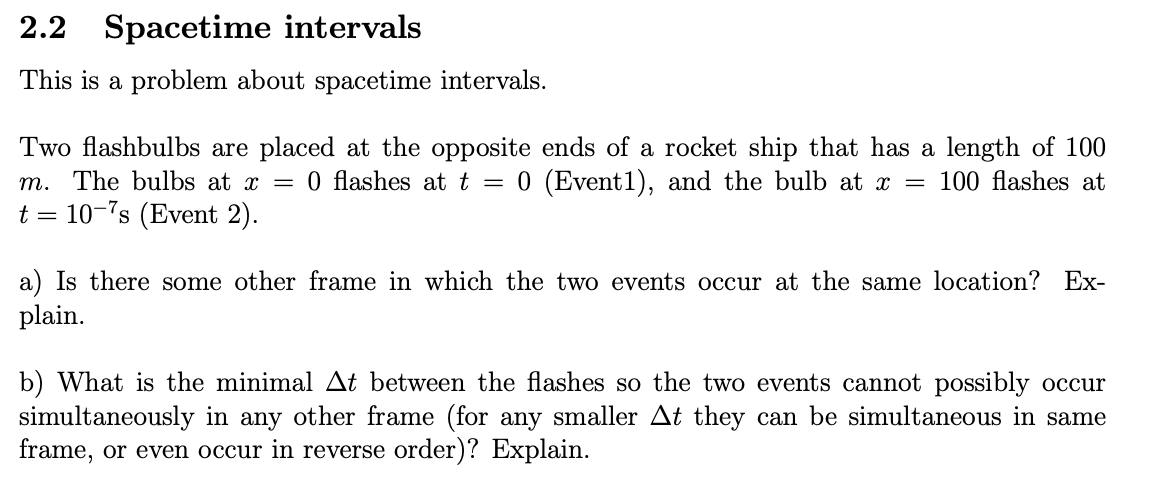 Solved 2.2 Spacetime intervals This is a problem about | Chegg.com