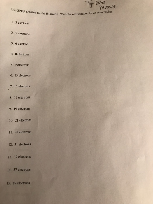 Solved e ESVf Palmer having: Use SPDF notation for the | Chegg.com