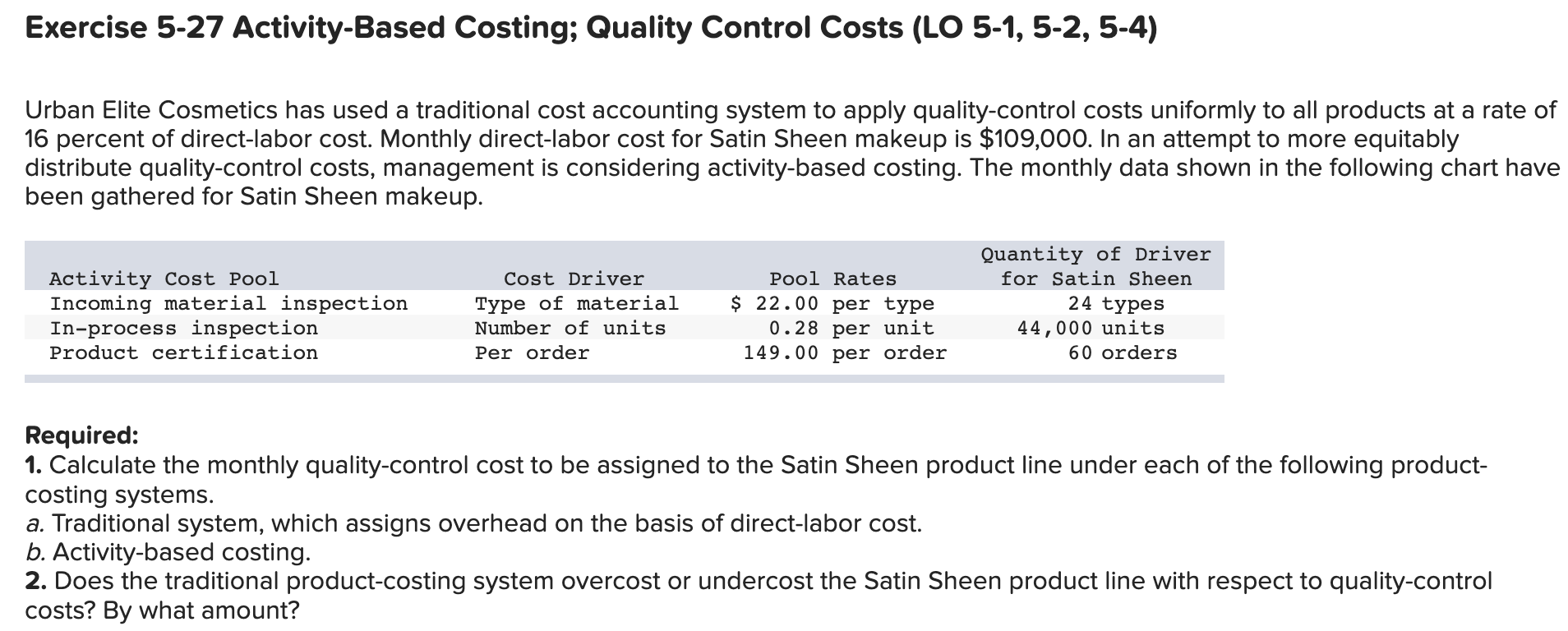 Exercise 5-26 Volume-Based Cost Driver versus ABC (LO | Chegg.com