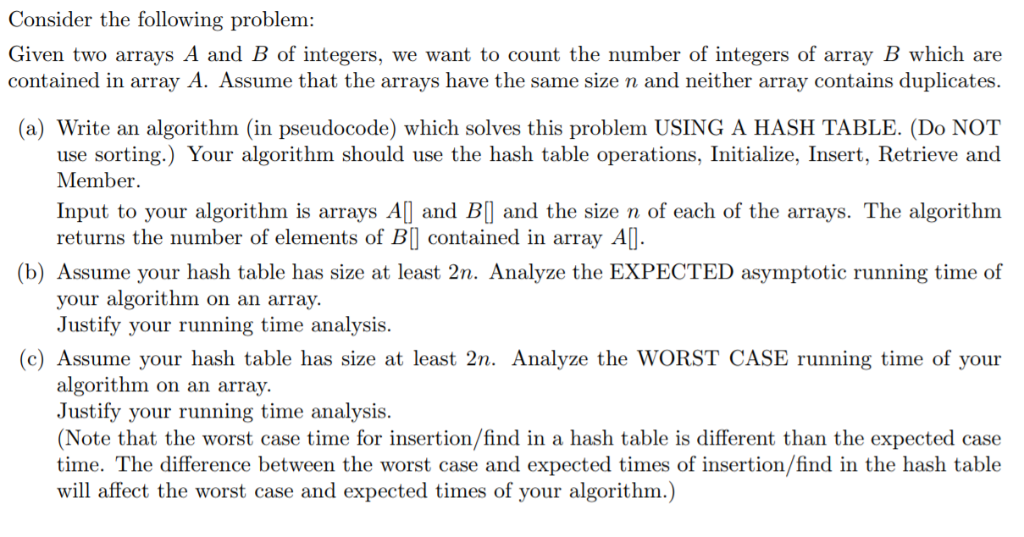 Consider the following problem: Given two arrays A | Chegg.com
