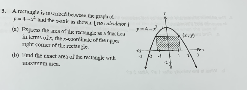 Solved у y=4 - x 3. A rectangle is inscribed between the | Chegg.com