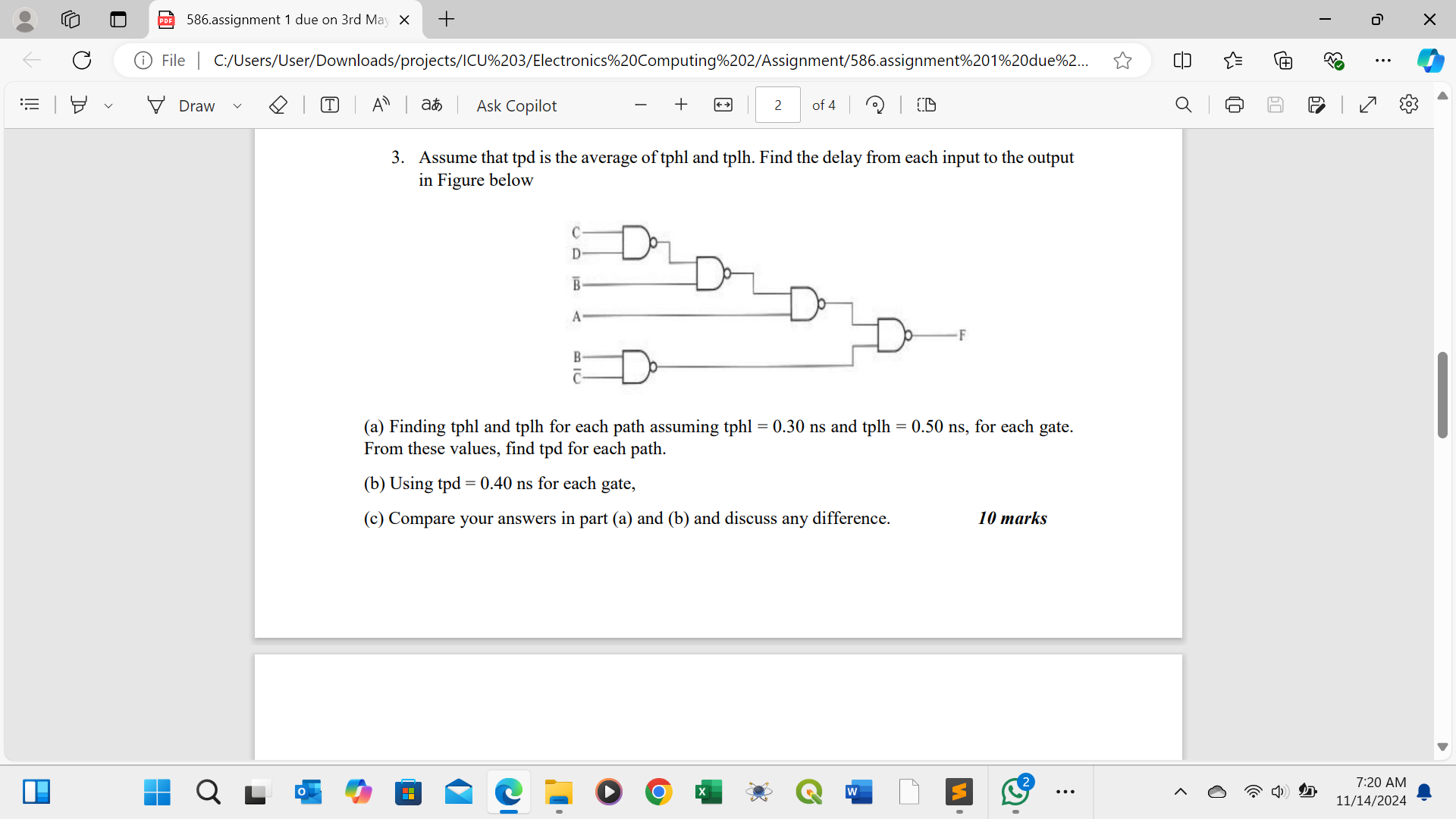 Solved 3. ﻿Assume that tpd is the average of tphl and tplh. | Chegg.com