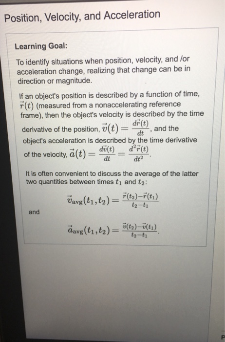 Solved Position, Velocity, and Acceleration Learning Goal: | Chegg.com