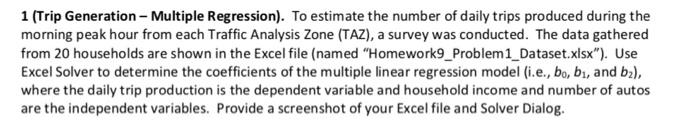 Solved 1 (Trip Generation Multiple Regression). To estimate | Chegg.com