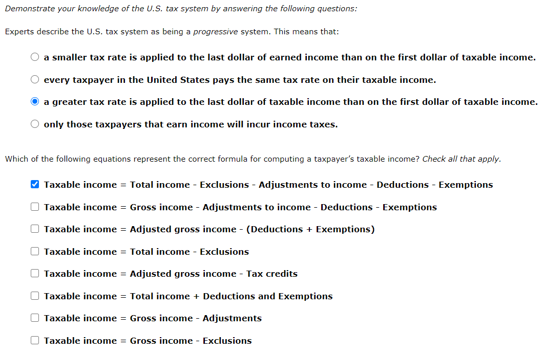 Solved Demonstrate your knowledge of the U.S. tax system by | Chegg.com