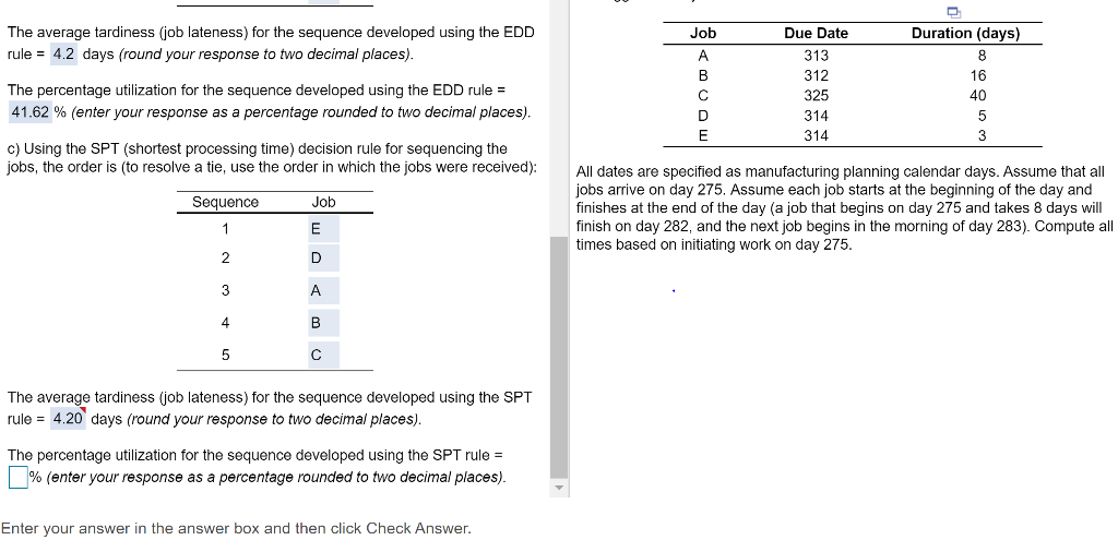 Solved The average tardiness (job lateness) for the sequence | Chegg.com