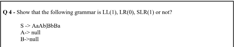 Solved Q4 - Show that the following grammar is LL(1), LR(O), | Chegg.com
