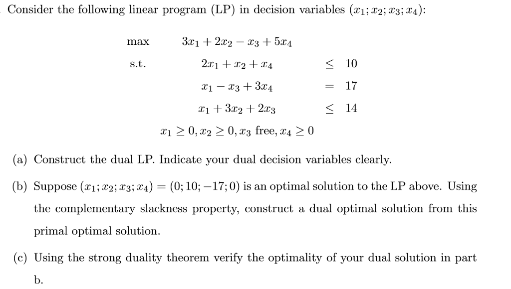 Solved Consider the following linear program (LP) in | Chegg.com
