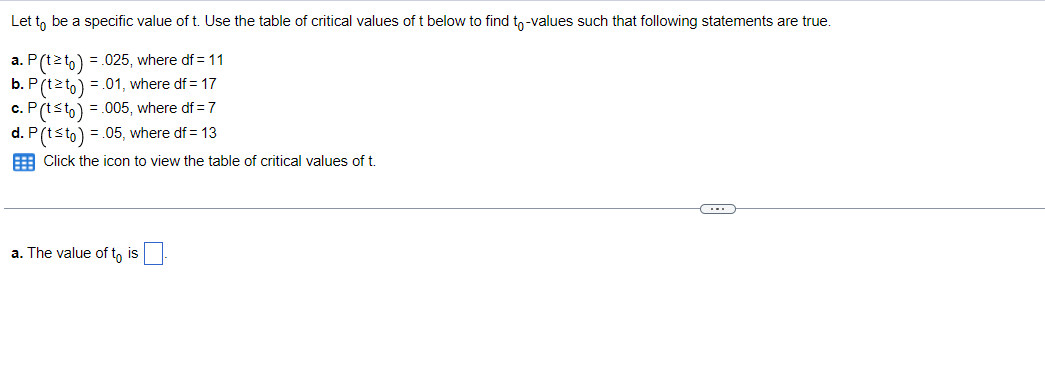 Solved Let t0 be a specific value of t. Use the table of | Chegg.com