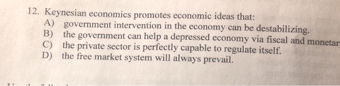 Solved 12. Keynesian economics promotes economic ideas that: | Chegg.com
