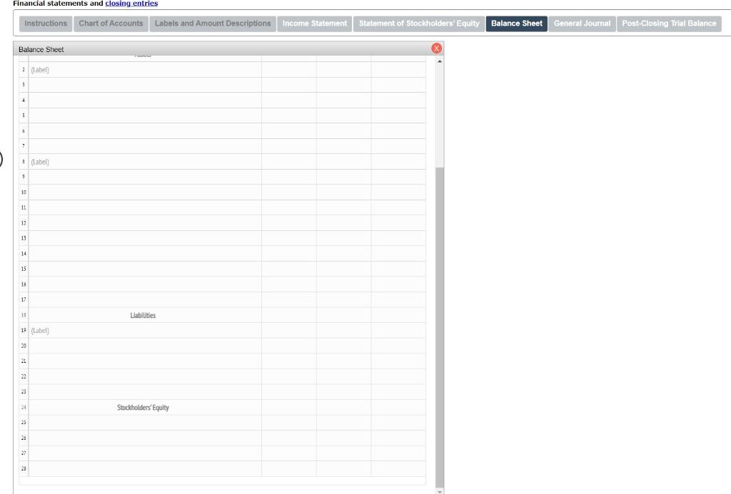 Solved Financial statements and closing entries instructions | Chegg.com