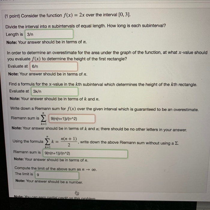 Solved (1 point) Consider the function f(x) 2x over the | Chegg.com