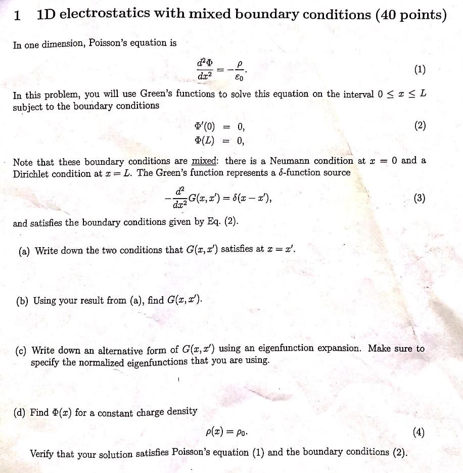 Solved 1 1D electrostatics with mixed boundary conditions | Chegg.com