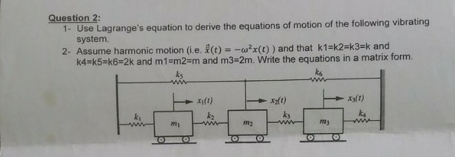 Solved Question 2: 1- Use Lagrange's equation to derive the | Chegg.com