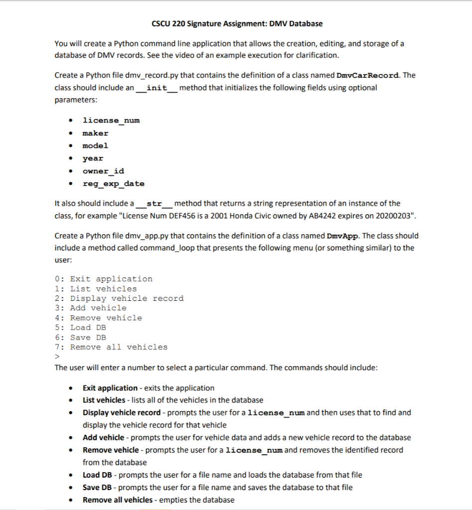 Solved Signature Assigment: DMV Database Need help with | Chegg.com