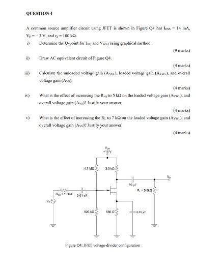 Solved QUESTION 4 A common source amplifier circuit using | Chegg.com