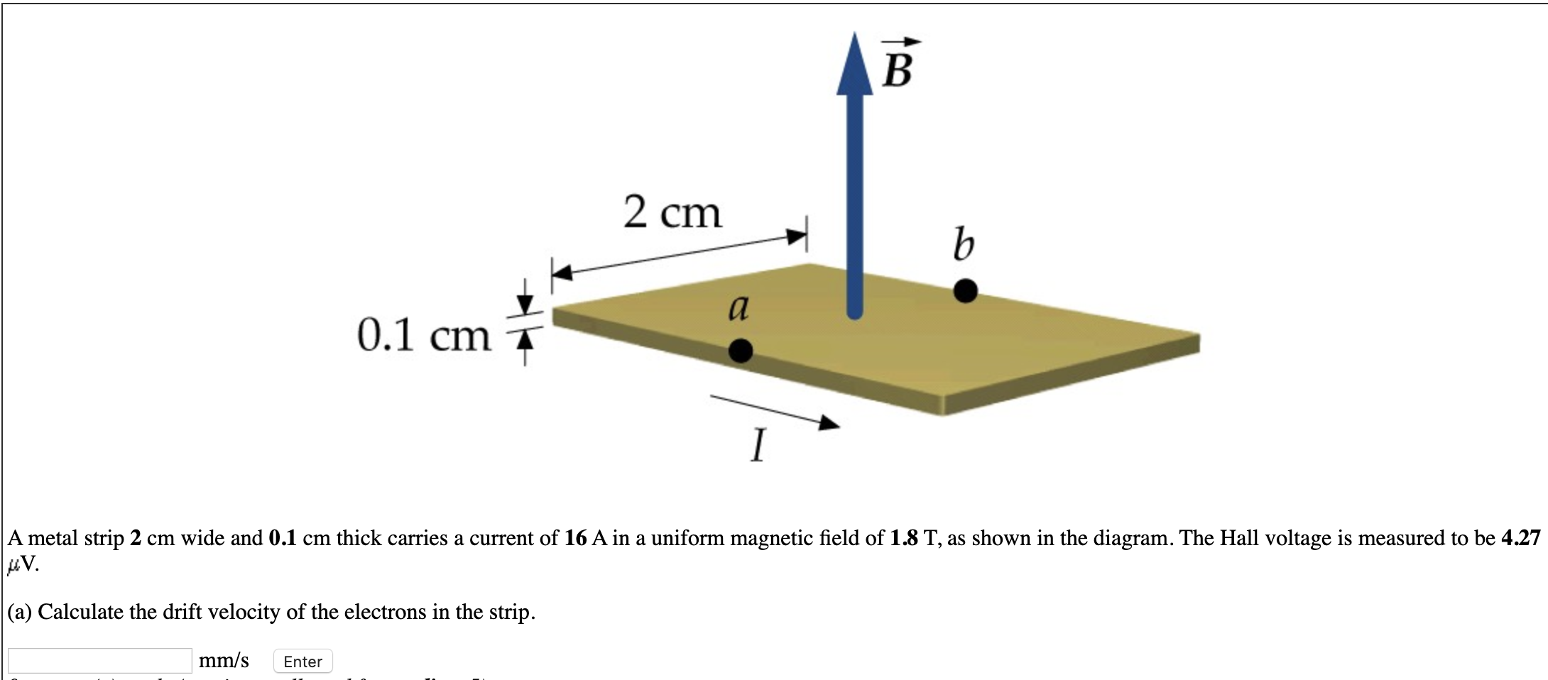Solved 2 cm d 0.1 cm A metal strip 2 cm wide and 0.1 cm | Chegg.com