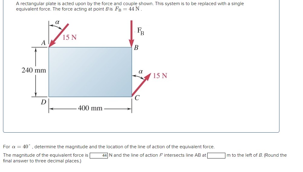 Solved A rectangular plate is acted upon by the force and | Chegg.com