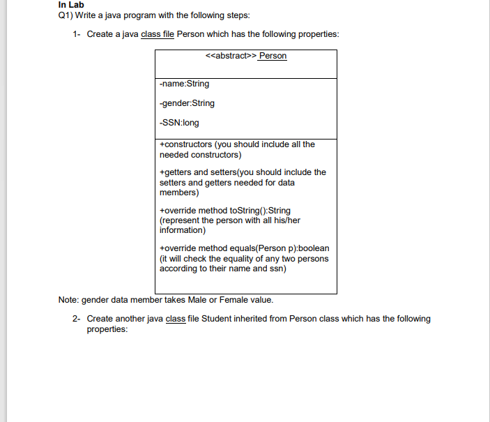 Solved In Lab Q1) Write a java program with the following | Chegg.com