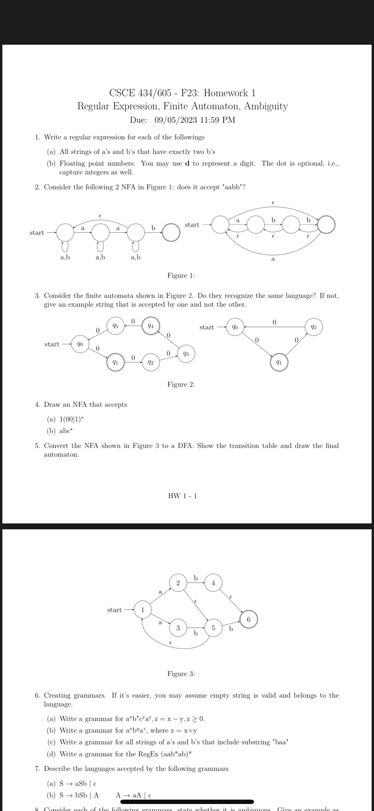 Solved CSCE 434/605 - F23: Homework 1 Regular Expression, | Chegg.com