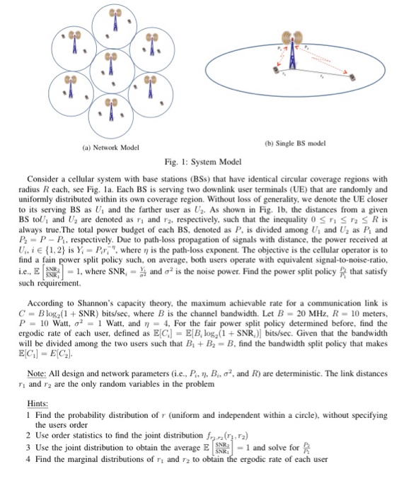 b) Single BS model (a) Network Model Fig. 1: System | Chegg.com