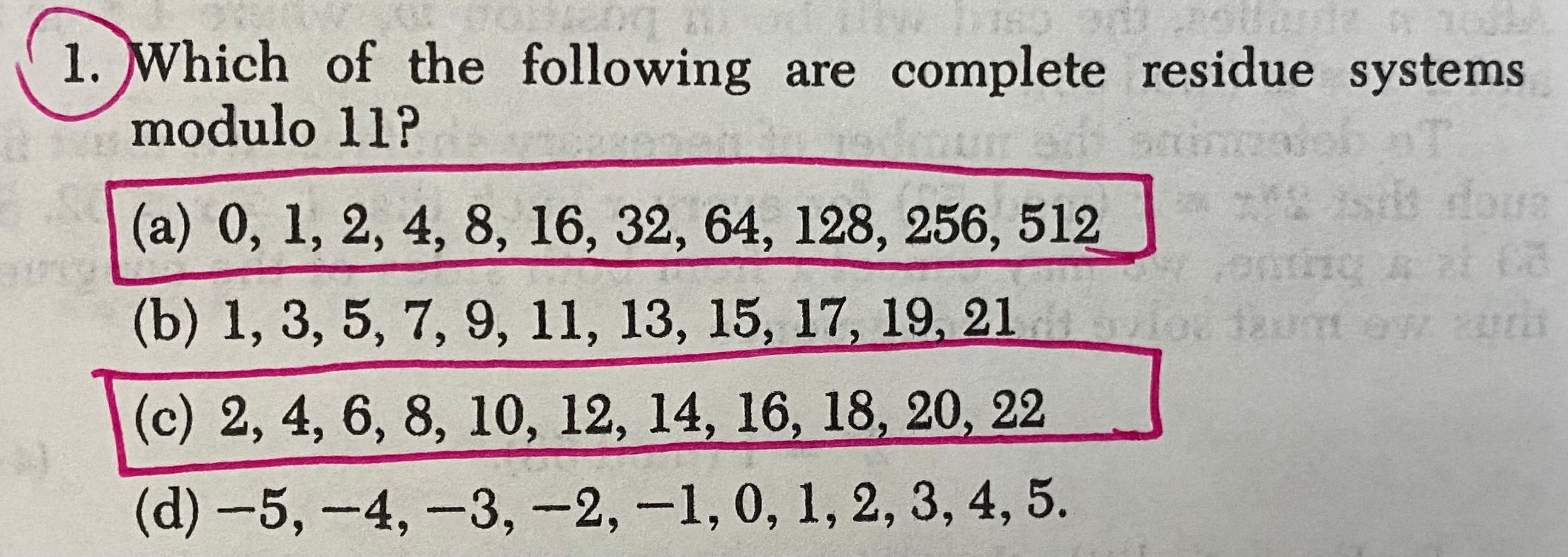 Solved 1. Which of the following are complete residue | Chegg.com