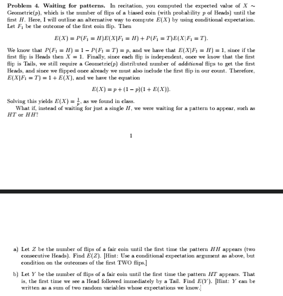 Solved Problem 4. Waiting for patterns. In recitation, you | Chegg.com