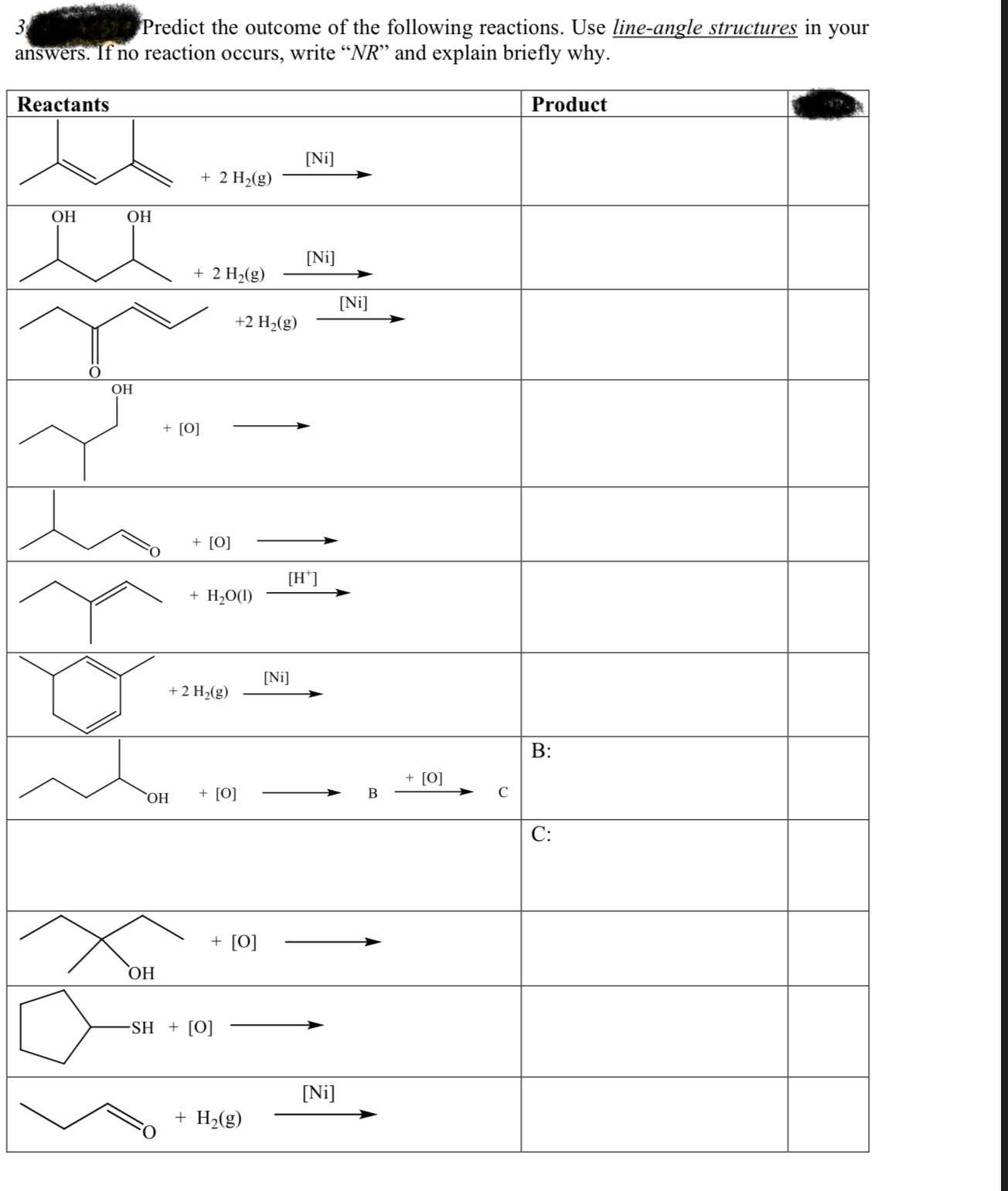 Solved 3 Predict the outcome of the following reactions. Use | Chegg.com