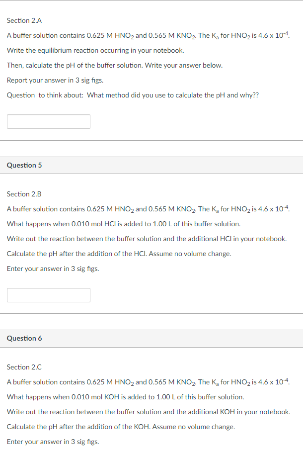 Solved Section 2.A A buffer solution contains 0.625MHNO2 and | Chegg.com