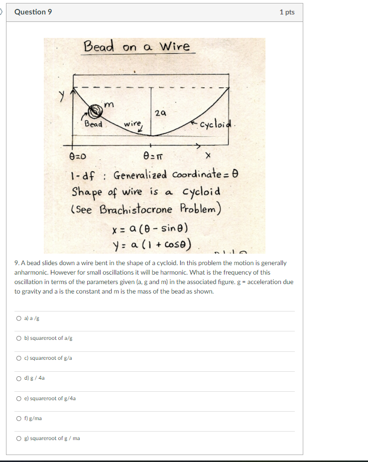 Solved > Question 9 1 pts Bead on a Wire у m 29 Bead wire | Chegg.com