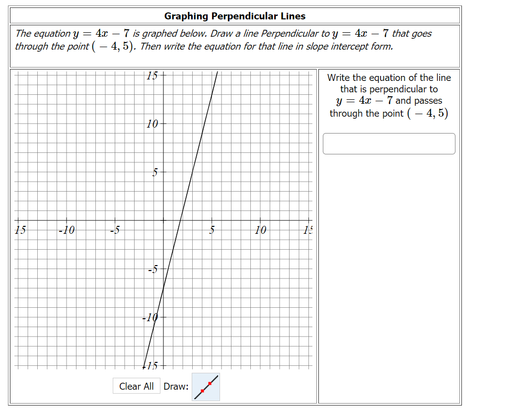 Solved Graphing Perpendicular Lines The equation y = 4x – 7 | Chegg.com
