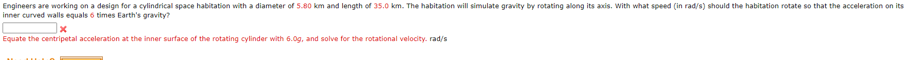 Solved iner curved walls equals 6 times Earth's gravity? x | Chegg.com