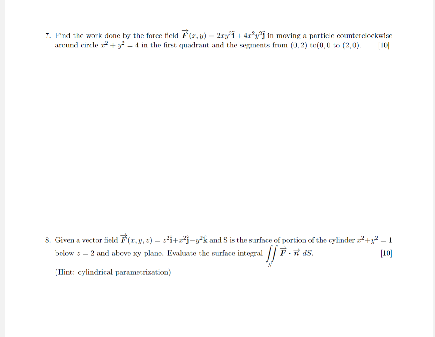 Solved 7. Find the work done by the force field | Chegg.com