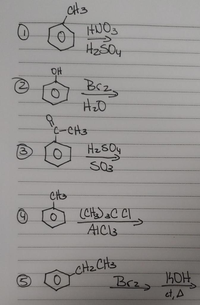 Solved CH3 HNO3 H2SO4 OH Brag H₂O a 요 "C-CH3 H₂SO4 SO3 CH3 | Chegg.com