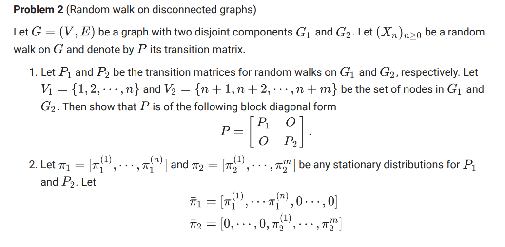 Solved Problem 2 (Random walk on disconnected graphs) et | Chegg.com