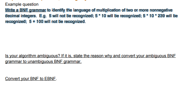 Example question Write a BNF grammar to identify the | Chegg.com
