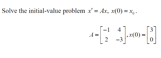 Solved Solve the initial-value problem x′=Ax,x(0)=x0. | Chegg.com