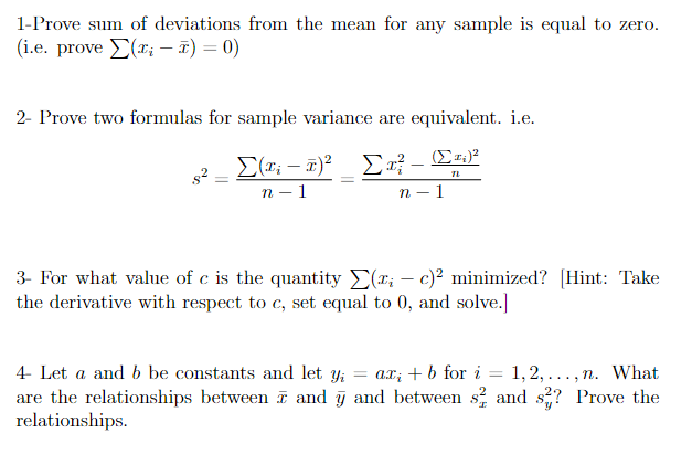 Solved 1-Prove sum of deviations from the mean for any | Chegg.com