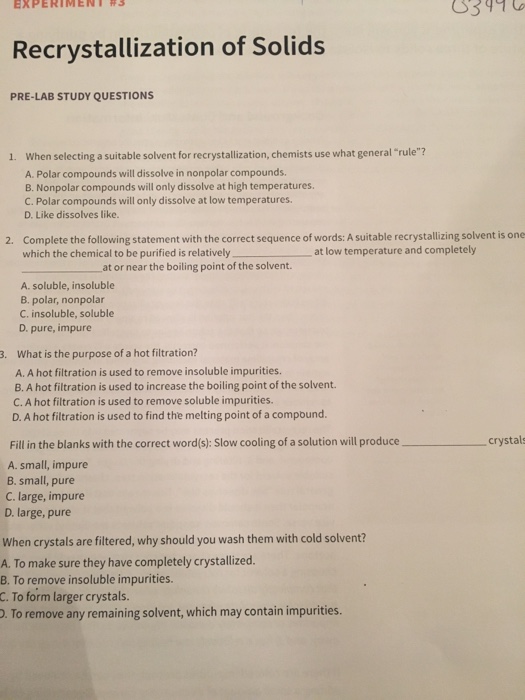 Solved 0344 C EXPER MEN' # Recrystallization of Solids | Chegg.com