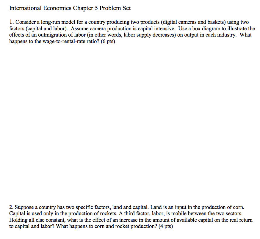 Solved International Economics Chapter 5 Problem Set 1. | Chegg.com