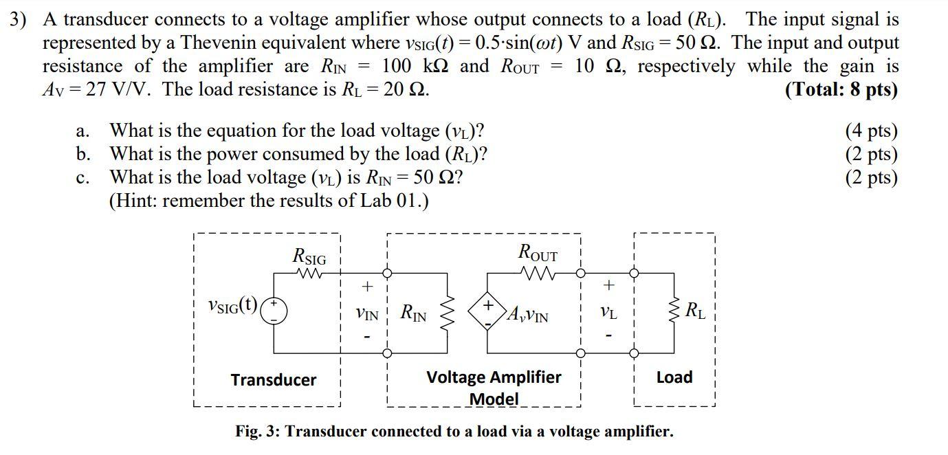 Solved A transducer connects to a voltage amplifier whose | Chegg.com