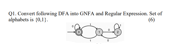 Solved Q1. Convert following DFA into GNFA and Regular | Chegg.com
