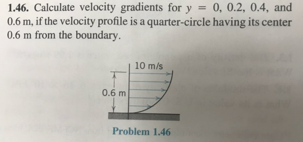 Solved 1.46. Calculate velocity gradients for y 0, 0.2, 0.4, | Chegg.com