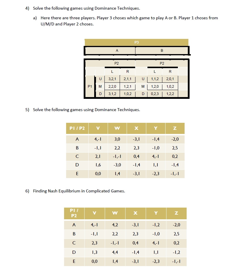 4) Solve the following games using Dominance | Chegg.com