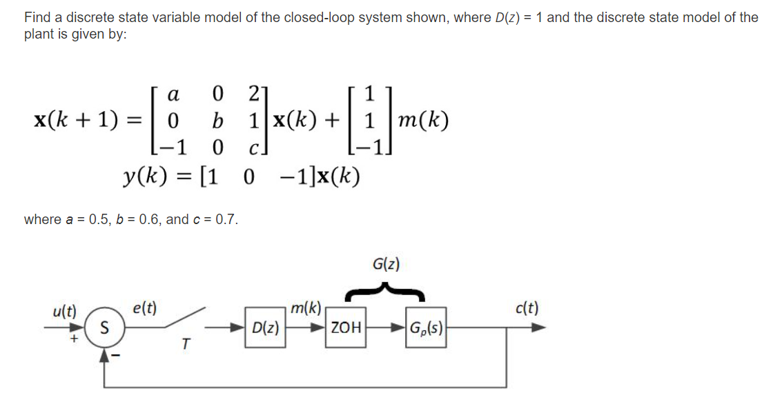 Solved Find a discrete state variable model of the | Chegg.com
